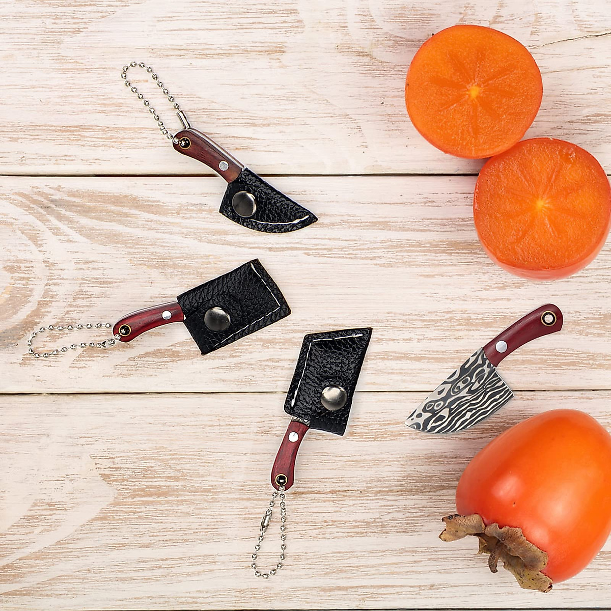 Coitak Damascus Pocket Knife Set, Mini Chef Knife Set, Tiny Keychain Knife with Sheath for Package Opener Box Cutter, Set of 4