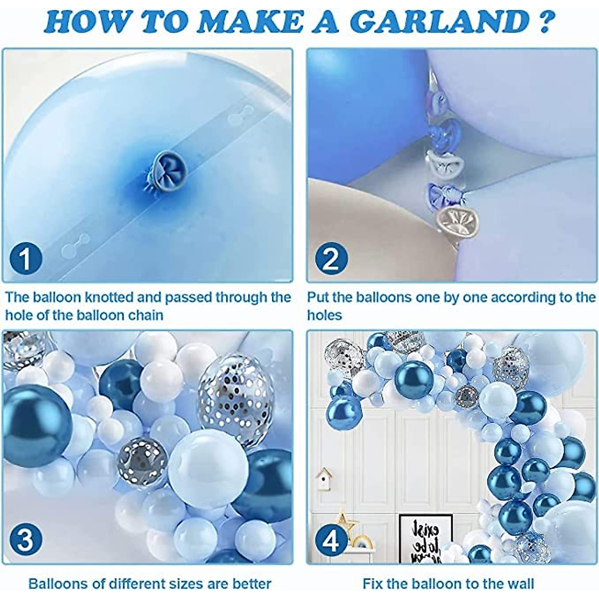 Blue and White Balloons, Blue White Balloon Garland Arch Kit, 102 pcs Pastel Blue White Balloons for Baby Shower Birthday Wedding Party Decorations