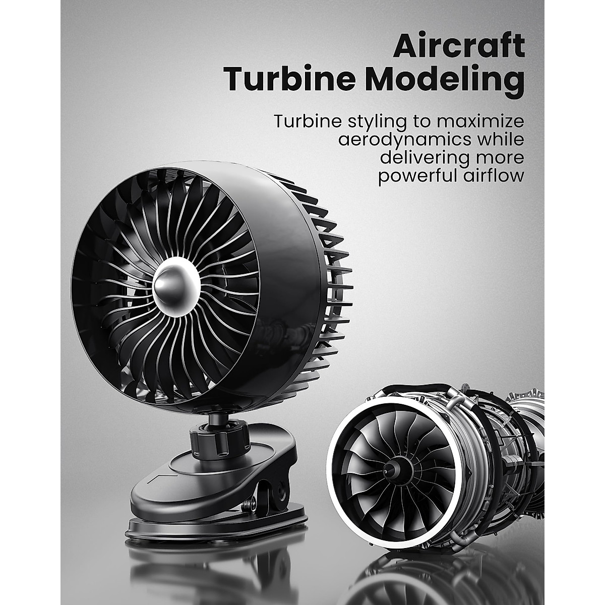 Koonie USB Clip on Fan, Strong Wind Ultra Quiet Small Desk Fan with Strong Clamp, More Than 360° Adjustable, 3 Speeds USB-C Corded Powered, Mini Personal Fan for Home Office Desktop Black