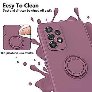 YisrLery Compatible with Samsung Galaxy A13 4G Case with Ring Kickstand and 2 Tempered Glass Screen Protector, Liquid Silicone Samsung A13 Case Microfiber Linner Anti-Scratch Shockproof Case Purple