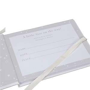 Happy Homewares White Baby Shower Guest Book with Cream Ribbon and Silver and Gold Stars