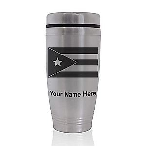 SkunkWerkz Commuter Travel Mug, Flag of Puerto Rico, Personalized Engraving Included