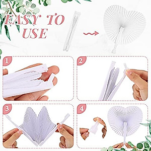 Gerrii 50 Pcs Folding Handheld Fans Paper White Wedding Fans Heart Shaped Folding Fans with Labels and Gift Bags for Wedding Celebration Birthday Party Bridal Shower Favors Kids Supplies