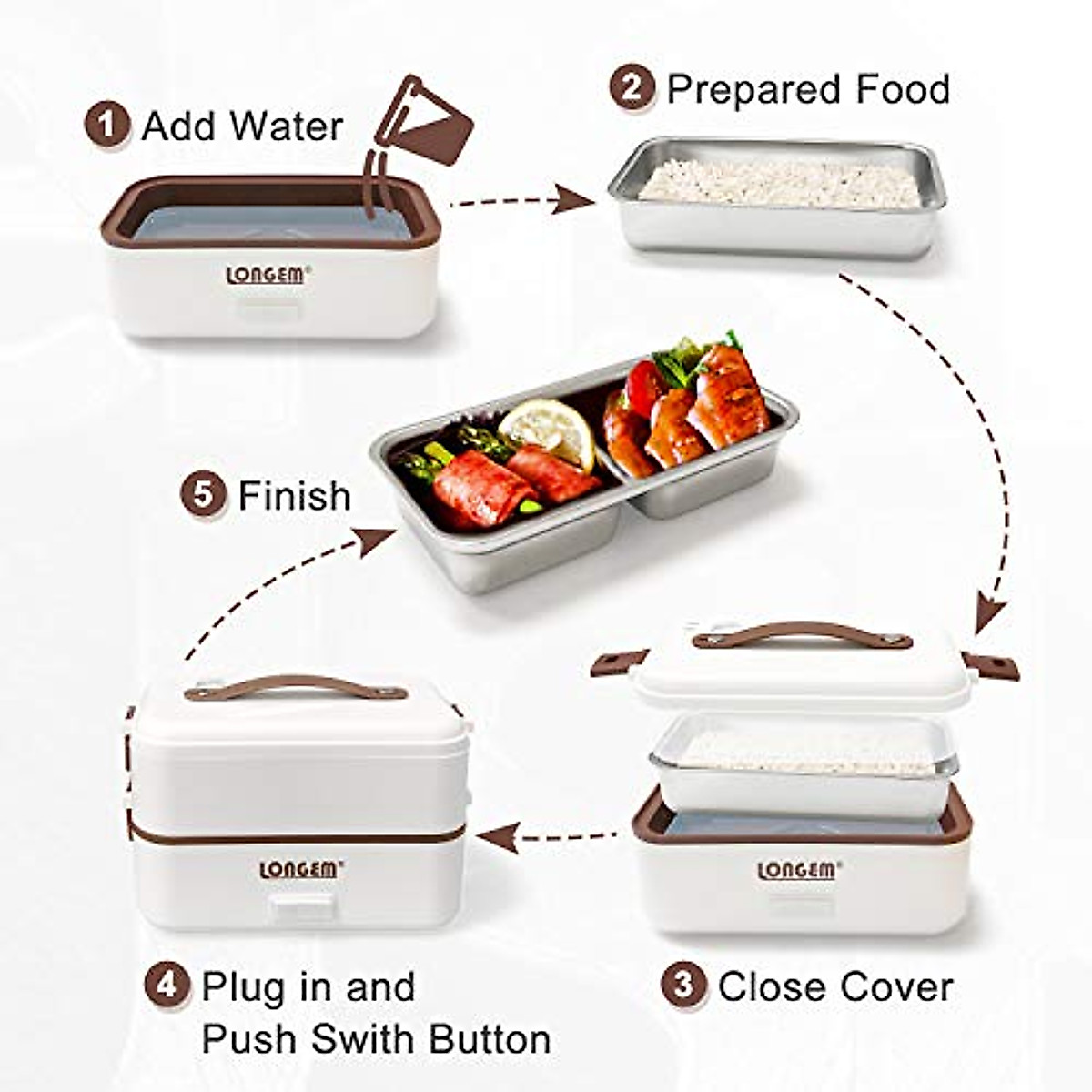 Electric Lunch Box Portable Food Warmer for Home Office Work 110V Double Layers 304 Stainless Steel with Removable Compartments Food Container with Spoon (2 Layers)