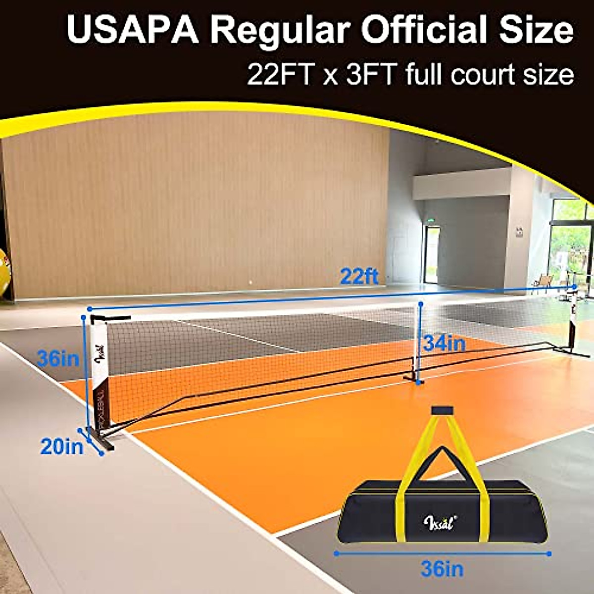 Pickleball Nets Portable Outdoor 22FT Regulation Size Pickleball Set with Net for Driveway Indoor Backyard (1 Net, 4 Paddles, 4 Balls, 1 Carrying Bag)