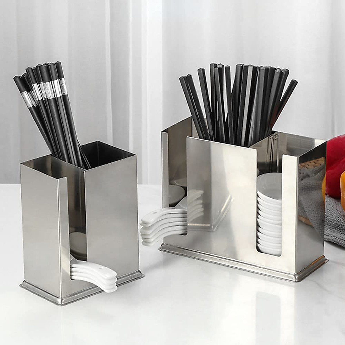 Stainless Steel Hanging 3 Compartments Mesh Utensil Drying Rack/ Chopsticks/Spoon/Fork/Knife Drainer Basket Flatware Storage Drainer