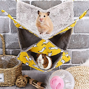 XINRUI 3 Tier Rat Pet Hammocks for Cage,Ferret Guinea Pig Cage Accessories,13.7x13.7 Inches,Rat beds Hammock Hanging Bunkbed for Small Animals,Ferret,Kitten,Squirrel,Chinchilla, Rat,Parrot(Yellow)