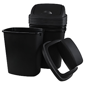Zopnny 8 Gallon Plastic Swing Top Garag Bin, Lidded Wastebasket Trash Can for Kitchen or Workspace, Set of 4, Black