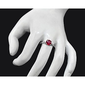 925 Sterling Silver Natural 7 MM Round Ruby Gemstone Ring July Birthstone Ruby Jewelry Solitary Proposal Ring Engagement Gift (RG-8016) (Sterling Silver, 7.5 US)