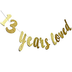 13 Years Loved Banner - Happy 13th Birthday/Wedding Anniversary Party Decorations-Gold