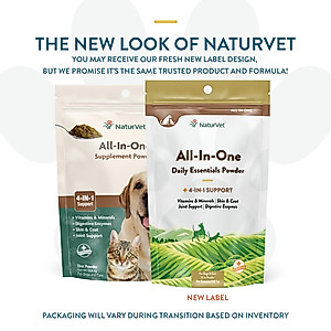 NaturVet All-in-One Dog Supplement - for Joint Support, Digestion, Skin, Coat Care – Dog Multivitamins with Minerals, Omega-3, 6, 9 – Wheat-Free Vitamins for Dogs – 13-Ounce Powder