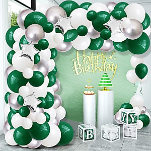 Emerald Green Silver White Balloon Garland Arch, Dark Green White Balloons Green Metallic Silver 2024 Graduation Party for Camo Military Video Game Birthday Jungle Baby Shower Anniversary Party