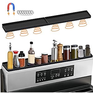 30 Inch Silicone Magnetic Stove Top Shelf, Kitchen Shelf Over Stove Spice Rack Apartment Must Haves Kitchen Gadgets for Above Stovetop Seasoning Organization and Storage with 2 Functional Prtitions