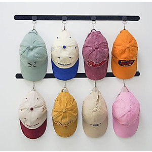 ETOWIFA Hat Organizer Rack for Baseball Caps [Up to 32 Caps] Hat Hanger Display for Wall and Over The Door Closet, Room/College Dorm Storage Holder - 2 Adhesive Straps and 8 Removable Hooks