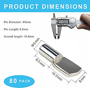 WINKING MOON 5mm Cabinet Shelf Pegs Spoon Shape Nickel Plated Metal Support Pins for Bookshelf Kitchen Furniture Adjustable Wood Shelves Holder (Pack of 80)