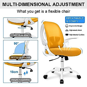 Primy Office Chair Ergonomic Desk Chair with Adjustable Lumbar Support and Height, Swivel Breathable Desk Mesh Computer Chair with Flip up Armrests for Conference Room（Yellow）
