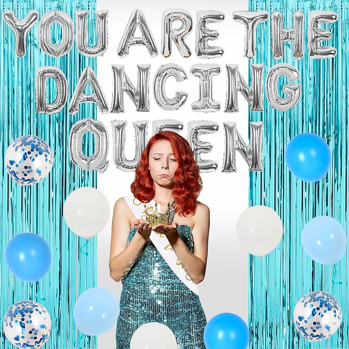 You are the Dancing Queen Decoration Dancing Queen Bachelorette Party Decorations Disco Party Decors with Dancing Queen Banner Blue Rain Curtain for Bridal Shower Disco Bachelorette Party