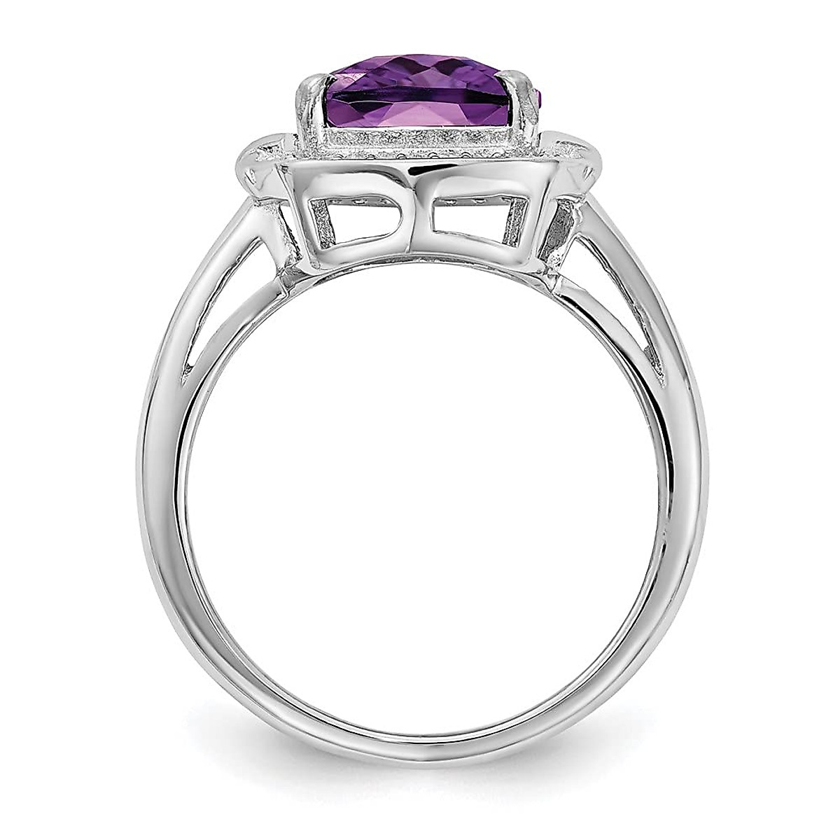 925 Sterling Silver Checkerboard Cut Amethyst and Diamond Ring Fine Jewelry For Women Gifts For Her, Size 8