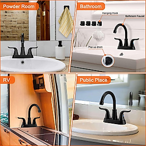 Bathroom Faucet for 3 Hole, Homikit 4 Inch 2-Handle Bathroom Sink Faucet, Matte Black Bathroom Faucets for Sink Vanity RV Lavatory, Stainless Steel Faucet for Bathroom Sink with Drain & Hoses & Hooks