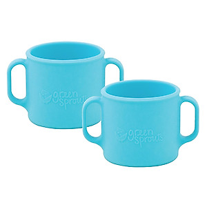 green sprouts Learning Cup |Helps toddler develop independent drinking skills | Easy-grip handles | Heat-Resistant |Dishwasher Safe | Aqua 2-pk, Small