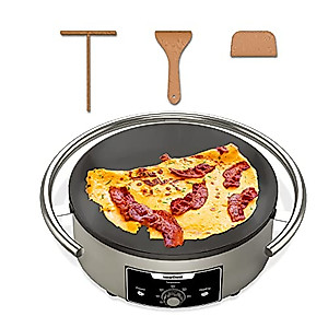 WantJoin Commercial Electric Crepe Maker 16“ 110V, Commercial Non Stick Electric Crepe Machine, 403 Stainless Steel Cooking Base 1700W