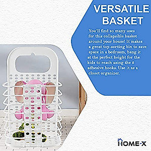 HOME-X Collapsible Laundry Hamper, Plastic Clothes Hamper and Collapsible Laundry Basket, Convenient Hanging Laundry Hamper, 18" L x 10 ½” W x 6 ½” H, White