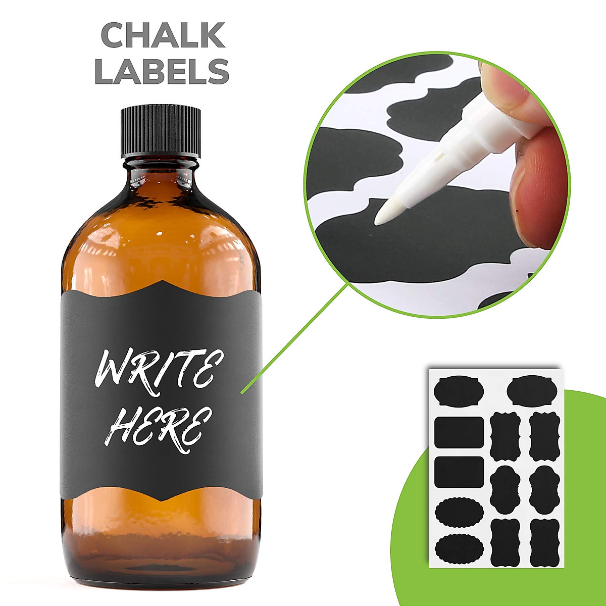 VINEVIDA 8 oz Amber Glass Bottles - 12 Pack Amber Boston Glass Bottles With Poly Cap and Accessories - Chalk Labels, Funnels - Empty Tincture Bottles for Essential Oils, Lab Chemicals, and Perfumes