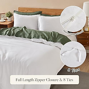 DAPU 100% Linen Duvet Cover Set - Pure Natural French Flax Linen with 8 Corner Ties and Zipper Closure Soft Breathable Durable for Hot Sleepers 1 Duvet Cover 2 Pillowcases (White, Queen)