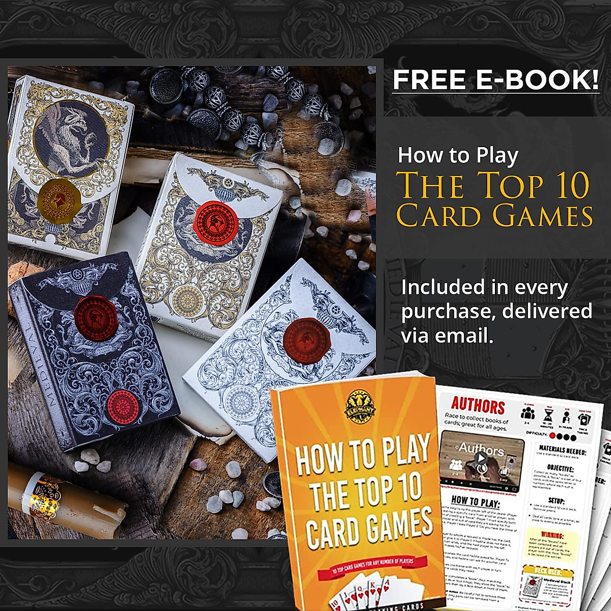 Medieval Playing Cards - Professional Poker Cards in Period-Authentic Middle Ages Designs - Stone Edition - Great for Magic, Cardistry, Gameplay - Deck of Cards for Kids & Adults Free Card Game E-book