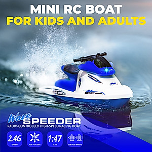 Force1 Wave Speeder RC Boat for Kids - Remote Control Boat for Pool Water or Lake Play, Mini RC Boat Toy with Remote Kid Motor Boat, Rechargeable Battery, Dual Motor, USB Charger, 2.4GHz Remote (Blue)