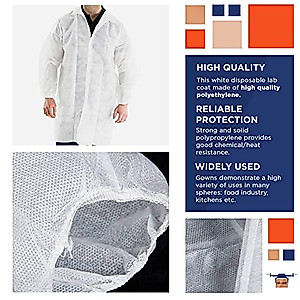 EZGOODZ White Disposable Lab Coat 3X-Large, Pack of 10 Disposable Lab Coats for Adults, Breathable PP 35 GSM Painting Lab Coat Disposable with Elastic Wrists, Loop Fasteners, Unisex PPE Coat No Pocket