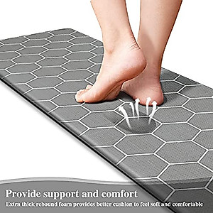 Gray Kitchen Mats for Floor,PVC Cushioned Anti-Fatigue Comfort Mat,2 Piece 0.47in Super Thick Kitchen Rugs【59In】 for Kitchen Sink Office Laundry Room