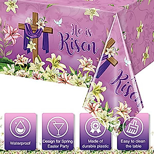 3 Pack He is Risen Easter Tablecloth Party Decorations, Spring Lily Floral Easter Plastic Tablecloth Rectangle for Holiday Spring Farmhouse Kitchen Dining Table Decorations Indoor Outdoor, 54x108 Inch