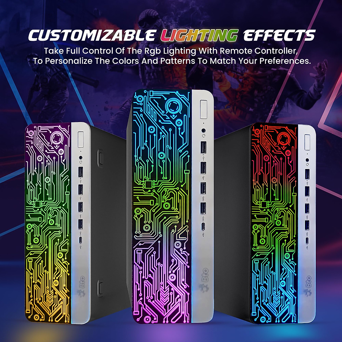 BTO RGB Gaming Desktop PC Bundle - Intel Core i7 6th Gen, 16GB DDR4 Ram, 512GB SSD, Radeon RX - 550 4GB GDDR5, New 22 Inch Monitor – Prebuilt Computer for PC Gaming - Windows 10 Pro (Renewed)