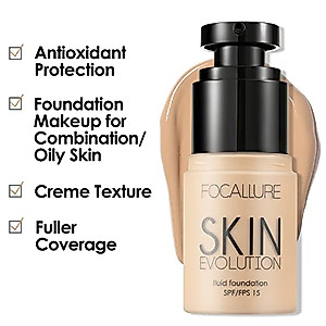 FOCALLURE 2 Pcs Liquid Foundation, Skin Evolution Foundation + Concealer, Full Coverage Foundation Makeup, Durable, Waterproof, Oil-Control, Hides Wrinkles & Lines, Warm Ivory