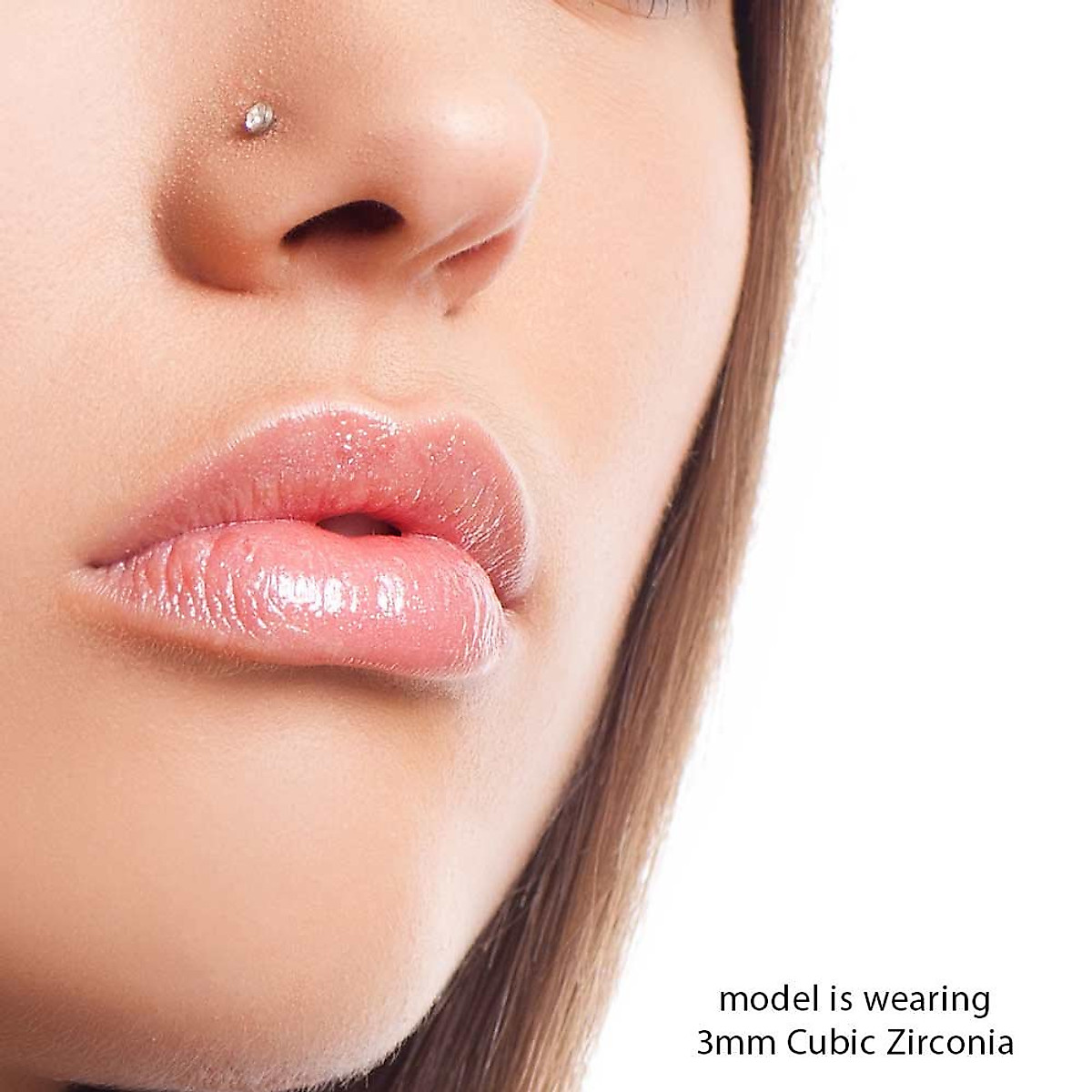 FreshTrends Cubic Zirconia Nose Ring Twist - 14K Nickel-Free White Gold Nose Screw - 1.5mm, 2mm, 3mm Stud 18 Gauge (3mm)