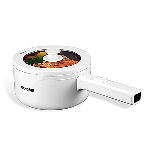 EKNOSRI Hot Pot Electric 1.8L Non-Stick Sauté Pan, Multifunctional Rapid Noodles Cooker, Mini Pot for Steak, Pasta, Shabu-Shabu, Egg, Ramen, Oatmeal, Soup with Over-Heating Protection