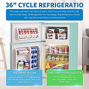 LHRIVER 3.2 Cubic Feet Compact Refrigerator with Freezer,Adjustable Mechanical Thermostat, Energy Saving, Compact Beverage Refrigerator with LED Use for Dorm, Apartment