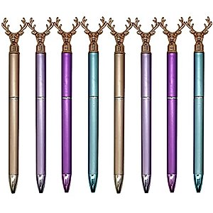 Maydahui 12PCS Deer Head Shape BallPoint Pen Creative Christmas Animal Pens Black GeL Ink Design for Boys Student