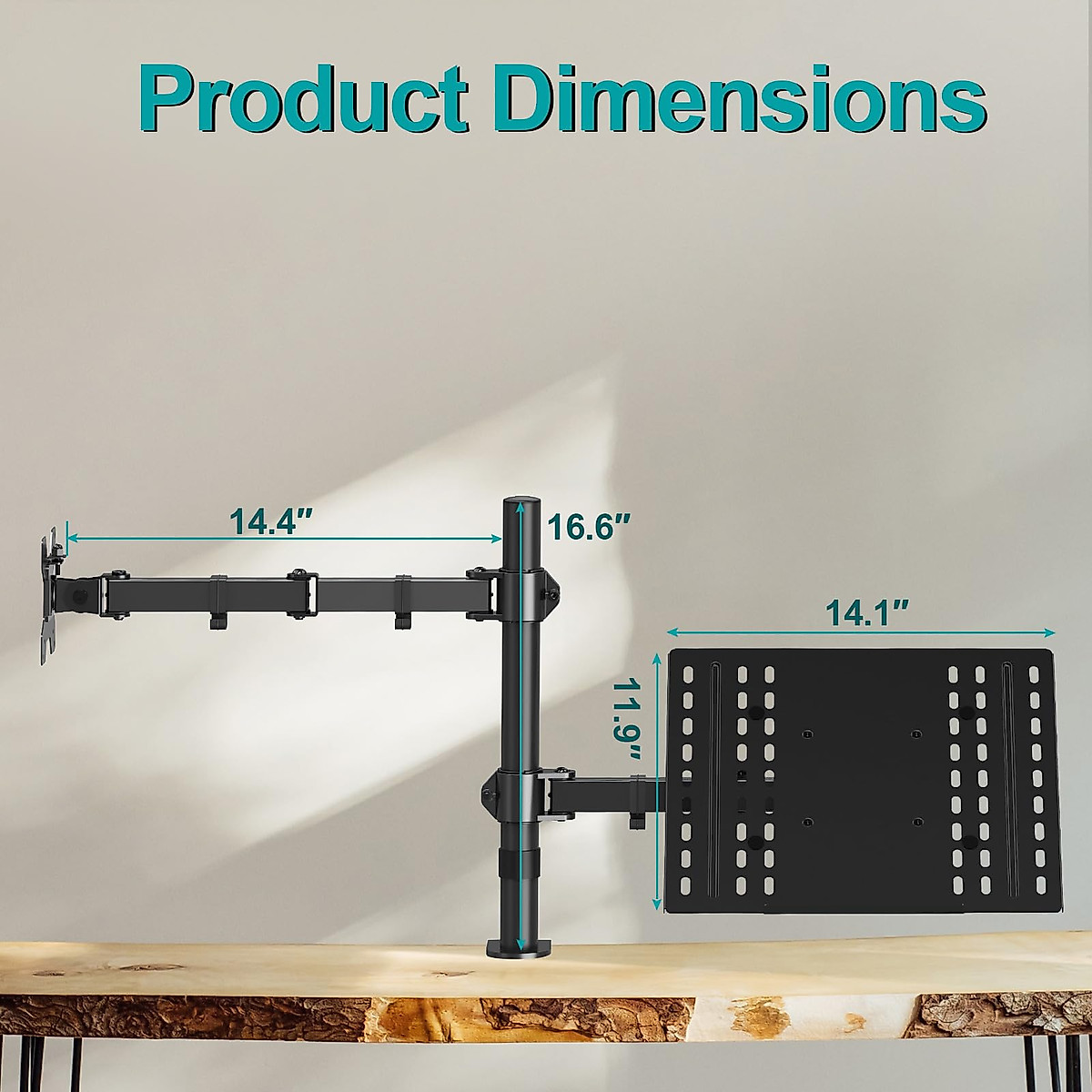 MOUNT PRO Laptop Desk Mount, Height Adjustable, Fits 13" to 32" Screens, with Clamp/Grommet Mounting Base, Holds Up to 17.6lbs
