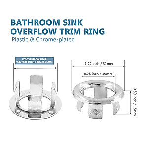 Qjaiune 6 Pack Bathroom Sink Overflow Trim Ring, Electroplating Chrome Overflow Drain Cover Round Basin Cover, Vanity Sink Overflow Cap Small Sink Insert, Plastic Hole Trim Ring for Kitchen Bathtub