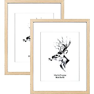 Yaetm 11x14 Picture Frame with Mat for 8x10 Set of 2, Solid Oak Wood Photo Frames with Tempered Glass, 11 x 14 Frames for Horizontal and Vertical Wall Mounting (2 pack, Oak)