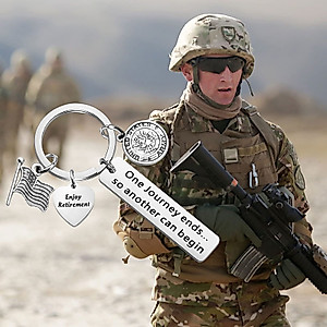 HOLLP Retirement Gifts Army Retired Keychain with Patriotic American Flag Military Retirement Gifts for Army Veteran (Keychain)
