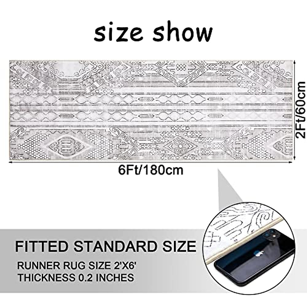 Abstract bloom Boho Chic Tribal Distressed Runner Rug 2'X6', Monaco Collection Area Rug for Living Room Washable Farmhouse Geometric Super Soft Throw Rug for Bedroom Bathroom Office Dorm (Brown 2'X6')