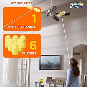 Swiffer Ceiling Fan Duster Super Extender Handle Starter Kit, 6 Heavy Duty Refills