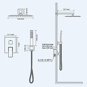 Baetuy Shower Faucet Set Bathroom Square Rain Shower Head and Handle Set, Wall Mounted Shower Fixtures With Shower Valve and Trim Kit 10 inch Polished Chrome