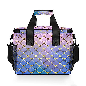 Qilmy Mermaid Lunch Bag for Women Reusable Leakproof Insulated Lunch Tote Bag with Shoulder Strap for Picnic Work Office School Travel