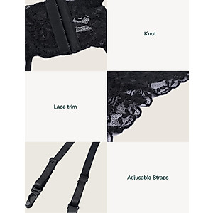Nolrahiur Women's Floral Lace Garter Belt with Thong Elastic High-Waisted Lingerie Set with 4 Straps for Thigh High Stockings