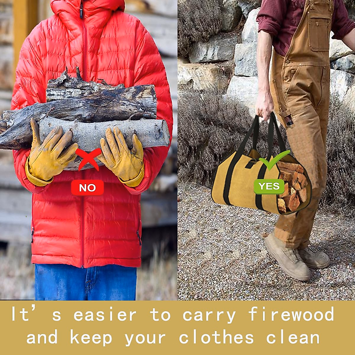 ALOTOA Firewood Carriers,Canvas Log Carrier Bag,Outdoor Wood Racks,Fireplace Stove Accessories,Extra Large Firewood Holder with Handles for Camping