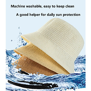 MEINICY Women Mesh Woven Bucket Hat Beach Hat Straw Sun Hat Fashion Foldable Packable Fishing Solid Black Hat for Spring Summer Autumn